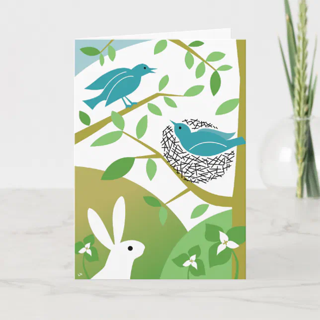 Happy Spring Birds & Bunny Greeting Card | Zazzle