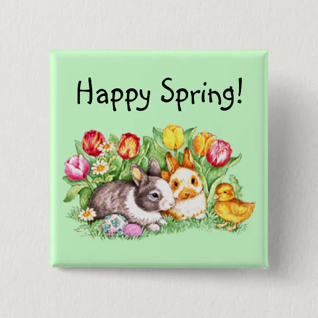 Happy Spring Bunny Chick Tulip Pin - Template | Zazzle