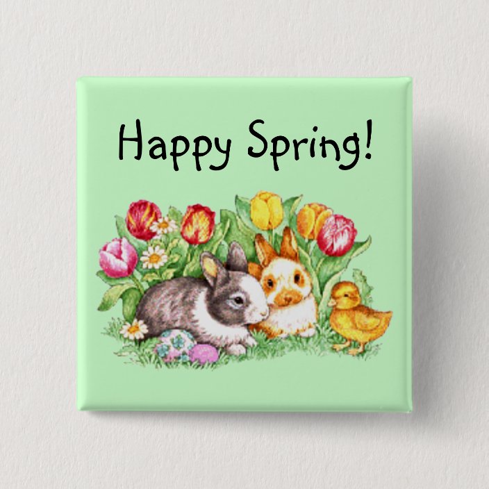 Happy Spring Bunny Chick Tulip Pin - Template | Zazzle.com
