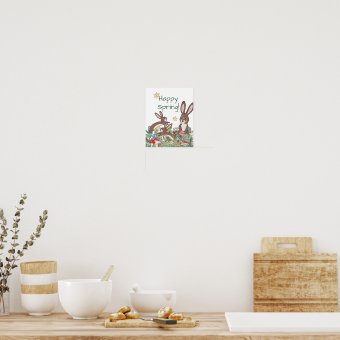 Happy Spring Bunny Rabbits Flower Garden Cheerful Poster | Zazzle