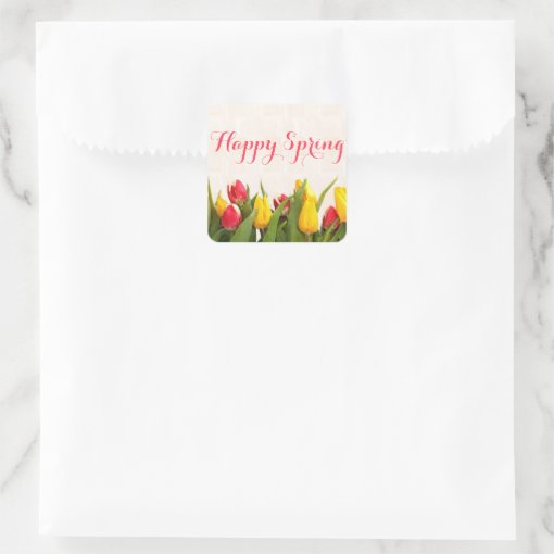 Happy Spring Colorful Tulips Square Sticker | Zazzle