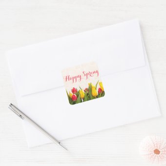 Happy Spring Colorful Tulips Square Sticker | Zazzle