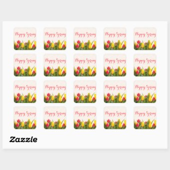 Happy Spring Colorful Tulips Square Sticker | Zazzle