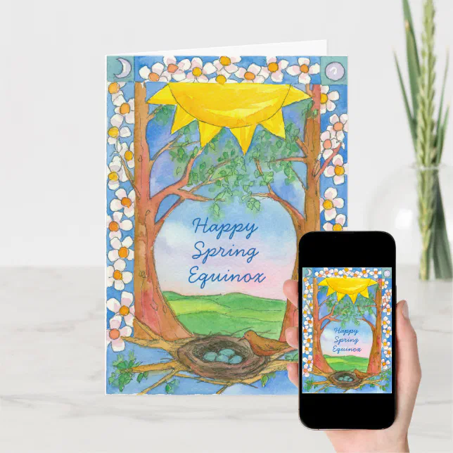 Happy Spring Equinox Robin Birds Nest Sunshine Card | Zazzle