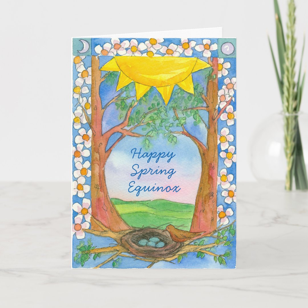 Happy Spring Equinox Robin Birds Nest Sunshine Card | Zazzle