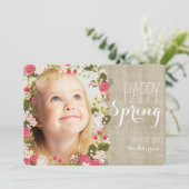 Happy Spring Floral | Linen Photo Greeting Card | Zazzle
