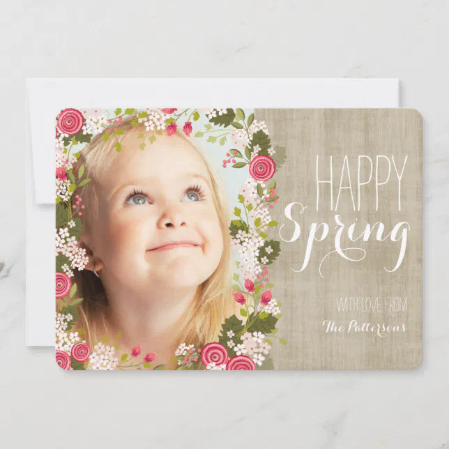 Happy Spring Floral | Linen Photo Greeting Card | Zazzle