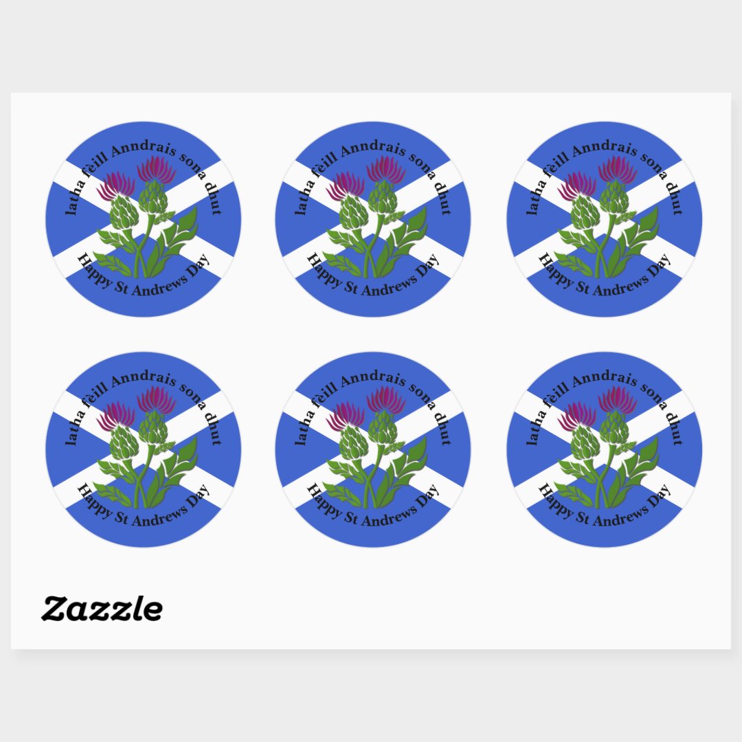 Happy St Andrews Day Flag Thistle Classic Round Sticker | Zazzle