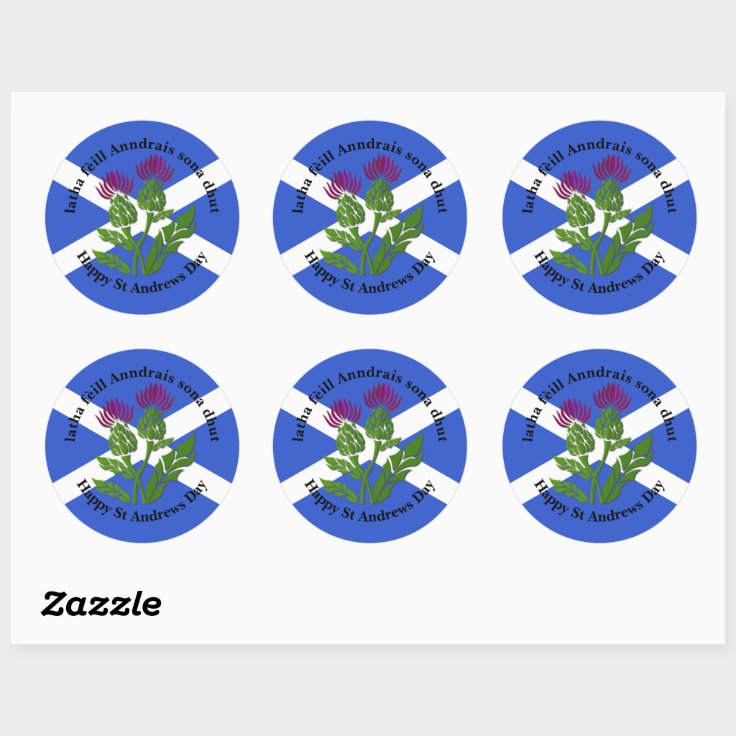Happy St Andrews Day Flag Thistle Classic Round Sticker | Zazzle