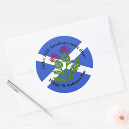 Happy St Andrews Day Flag Thistle Classic Round Sticker | Zazzle