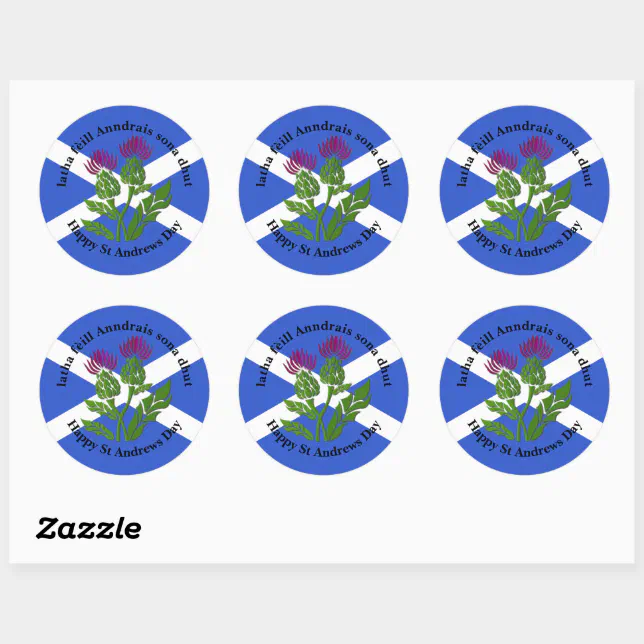 Happy St Andrews Day Flag Thistle Classic Round Sticker | Zazzle