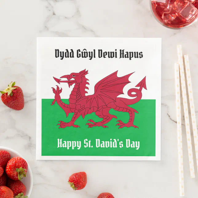 Happy St. David's Day Red Dragon Welsh Flag Paper Dinner Napkins | Zazzle