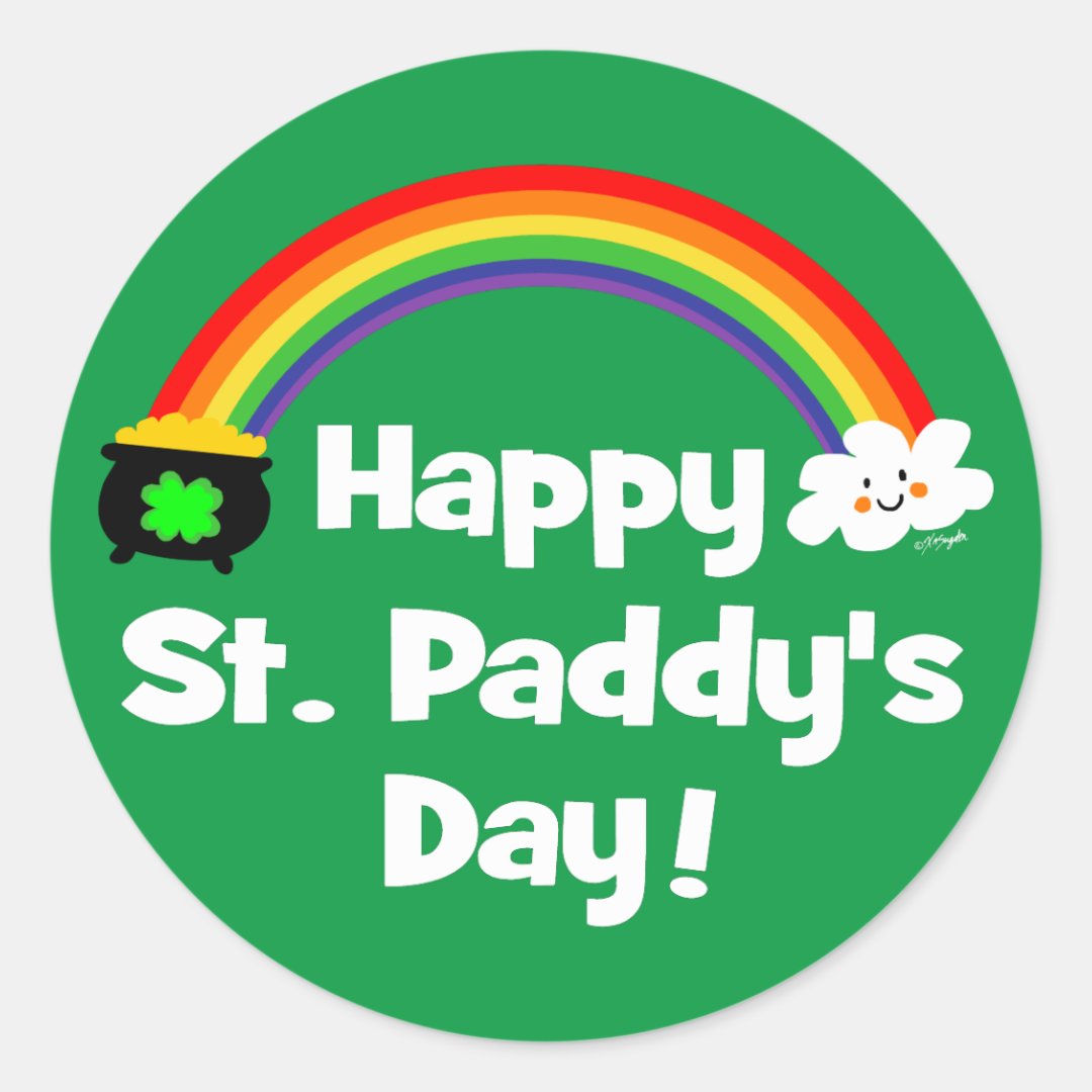 Happy St Paddy's Day Rainbow Classic Round Sticker | Zazzle