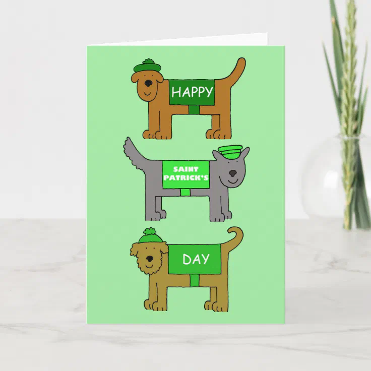 Happy St. Patricks Day Cartoon Dogs Card | Zazzle
