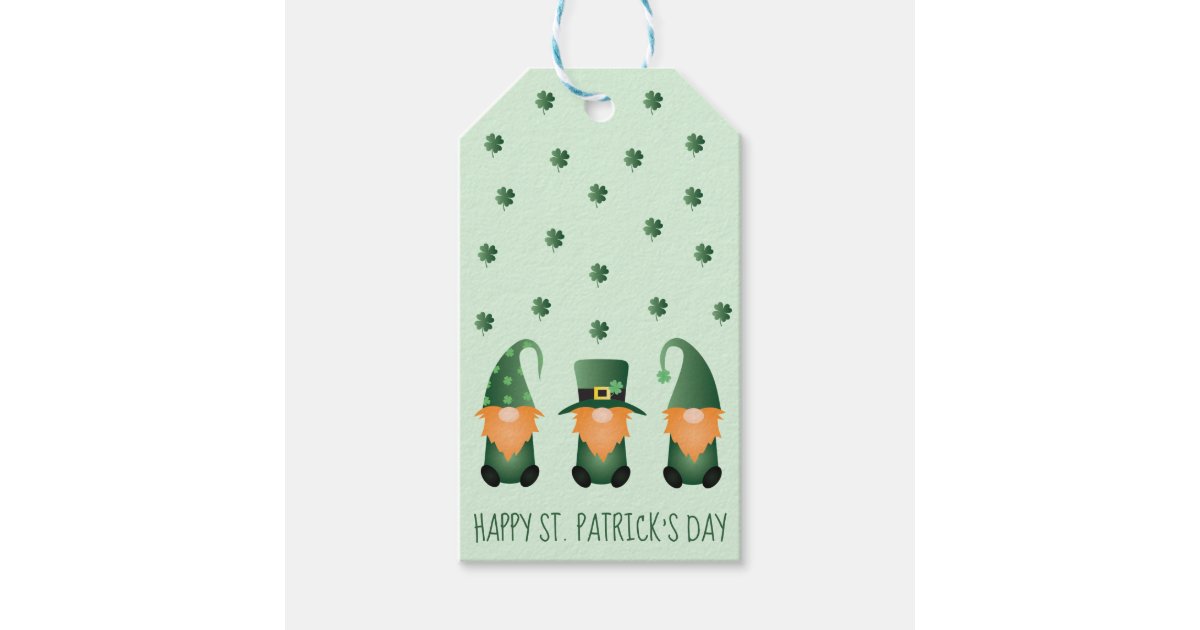 Happy St Patricks Day Gnome Pattern Gift Tags | Zazzle