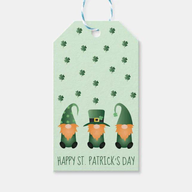 Happy St Patricks Day Gnome Pattern Gift Tags | Zazzle