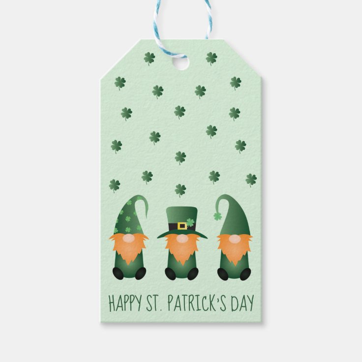 Happy St Patricks Day Gnome Pattern Gift Tags | Zazzle