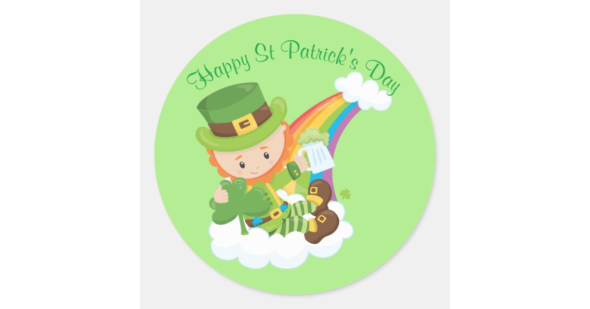 Happy St Patrick's Day Leprechaun Classic Round Sticker | Zazzle