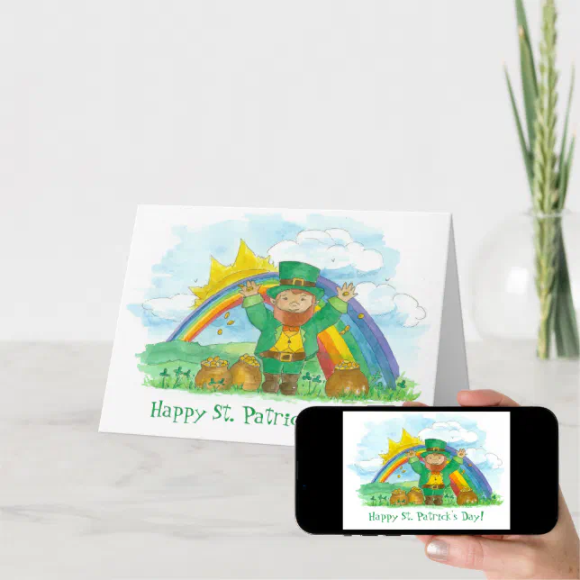 Happy St. Patrick's Day Leprechaun Rainbow Gold Card | Zazzle