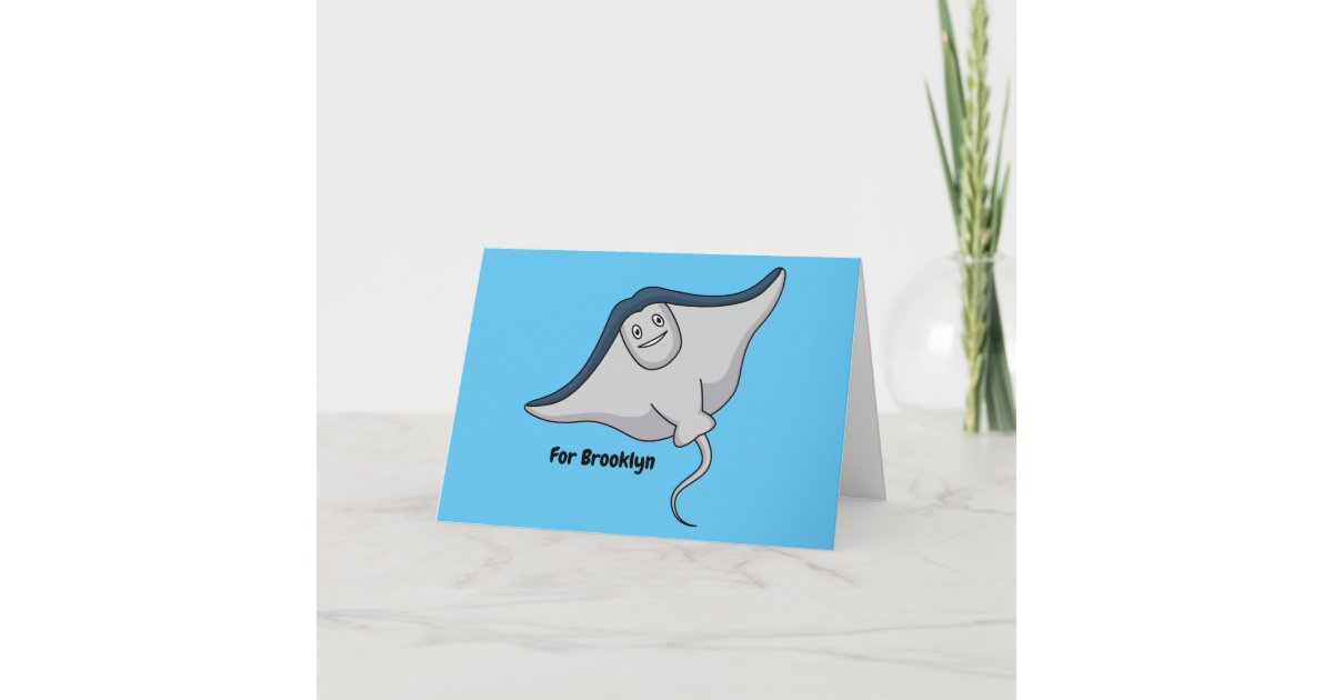 Happy stingray fish cartoon illustration card | Zazzle
