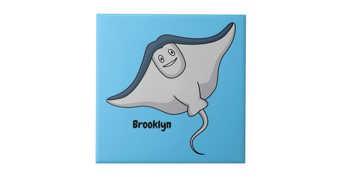 Happy stingray fish cartoon illustration ceramic tile | Zazzle