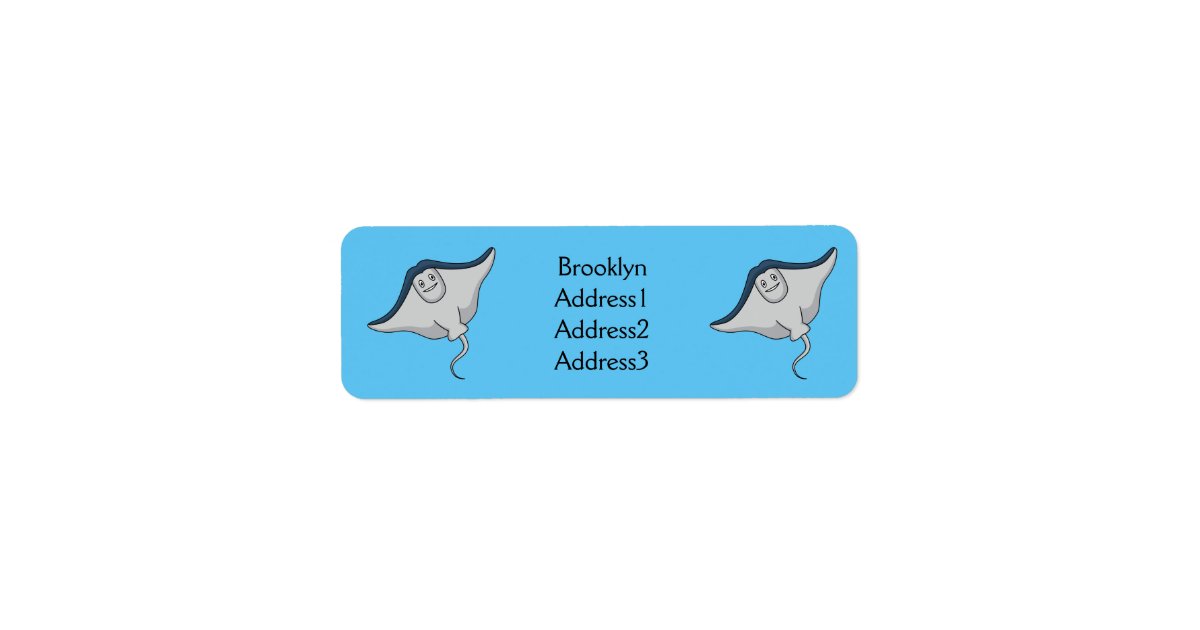 Happy stingray fish cartoon illustration label | Zazzle