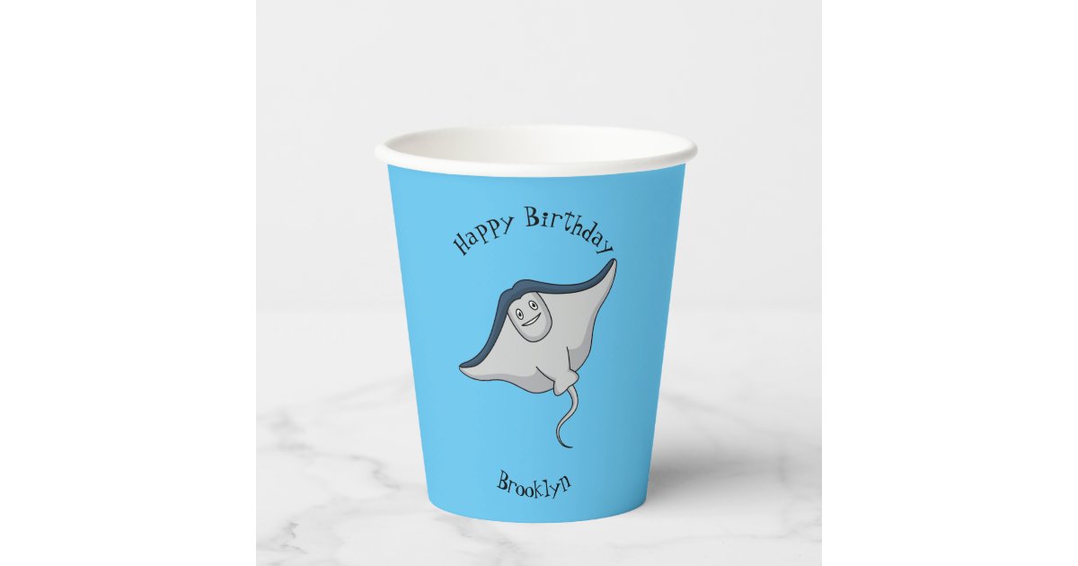 Happy stingray fish cartoon illustration paper cups | Zazzle