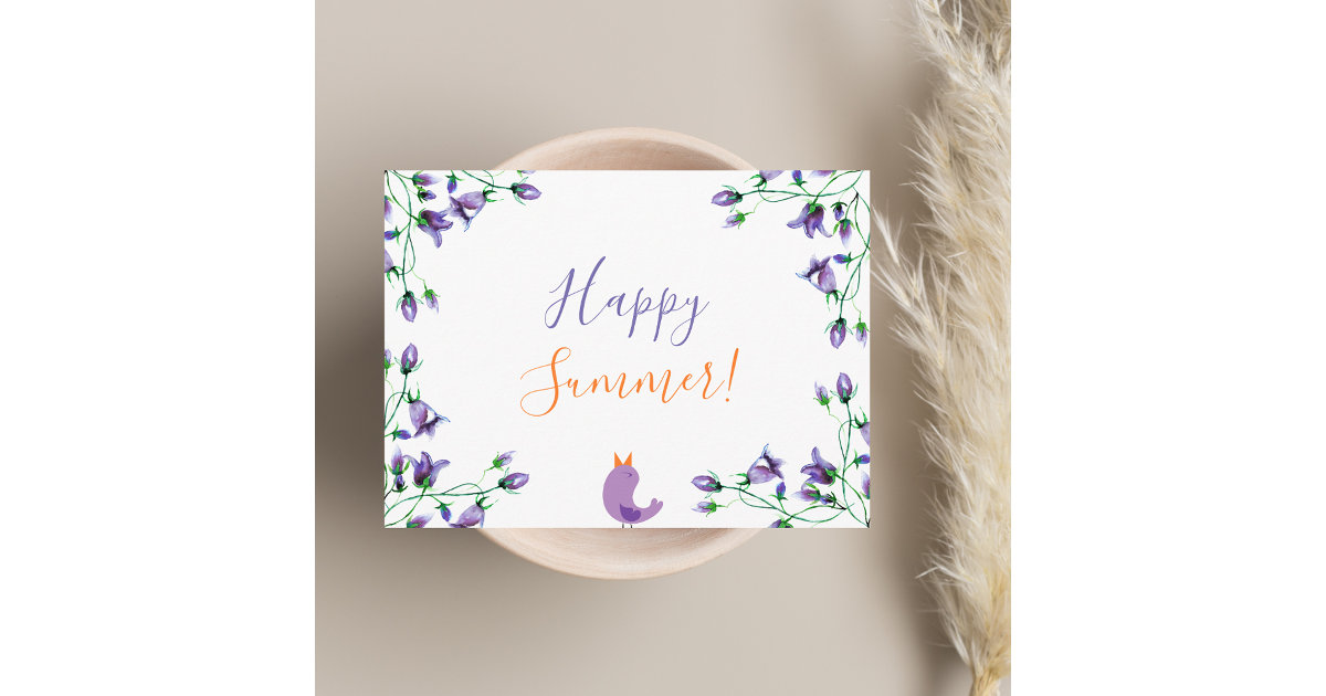Happy Summer violet florals bluebells white Invitation Postcard | Zazzle