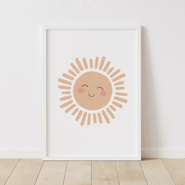 Happy Sun Neutral Nursery Decor Poster | Zazzle