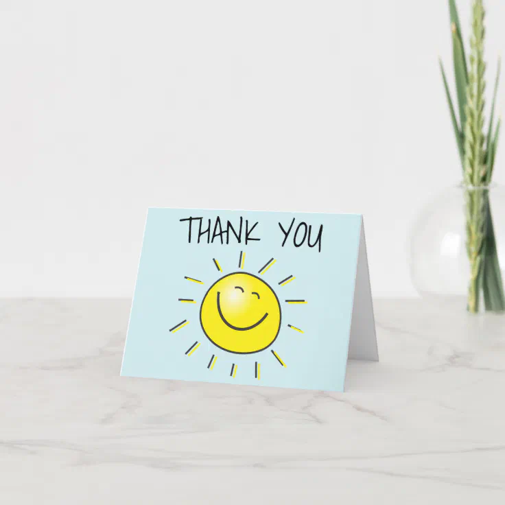 Happy Sun Smiling Thank You Note Card | Zazzle