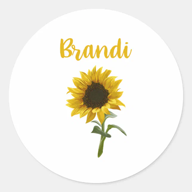 Happy Sunflower - Brandi Name Classic Round Sticker | Zazzle