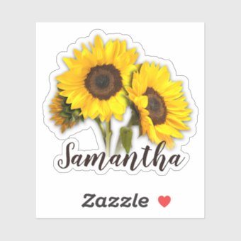 Happy Sunflower Name Sticker | Zazzle