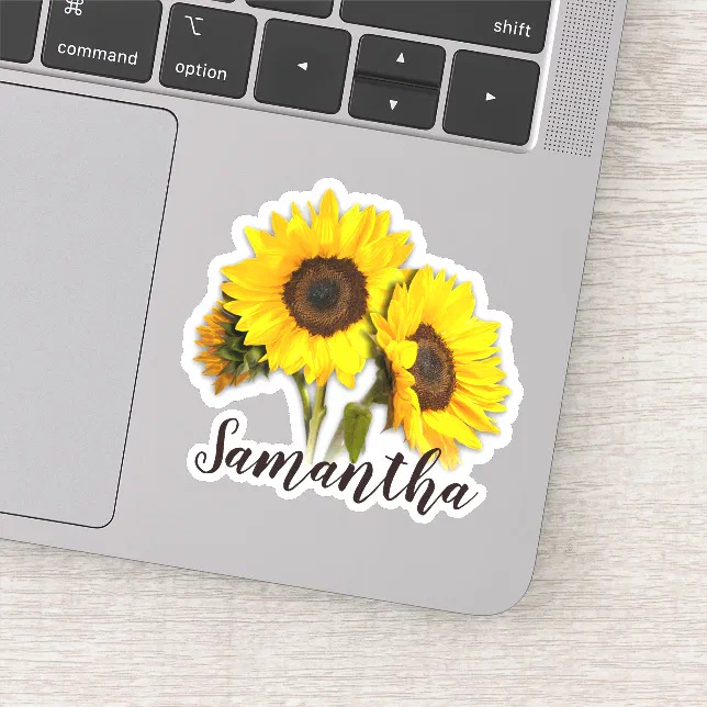 Happy Sunflower Name Sticker | Zazzle