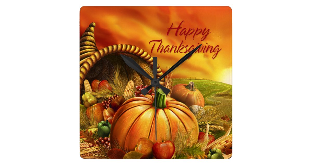 Happy Thanksgiving 2 Wall Clocks & Numeral Options | Zazzle