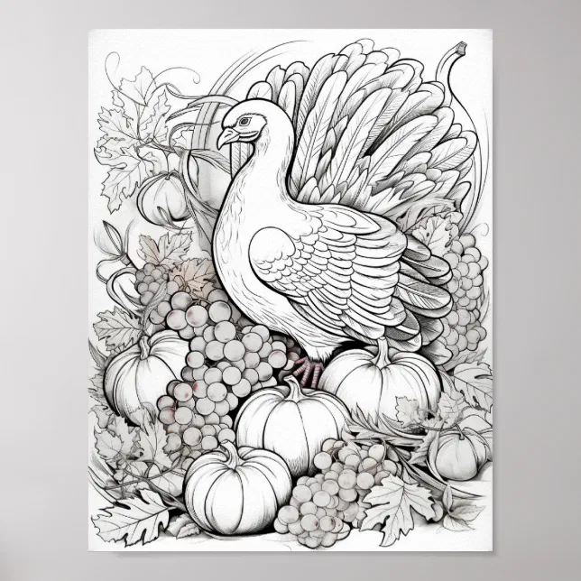 Happy Thanksgiving Adult Coloring Poster | Zazzle