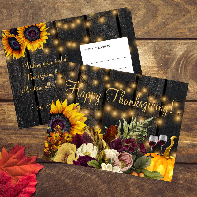 Happy Thanksgiving barn wood rustic Thanksgiving Holiday Postcard | Zazzle