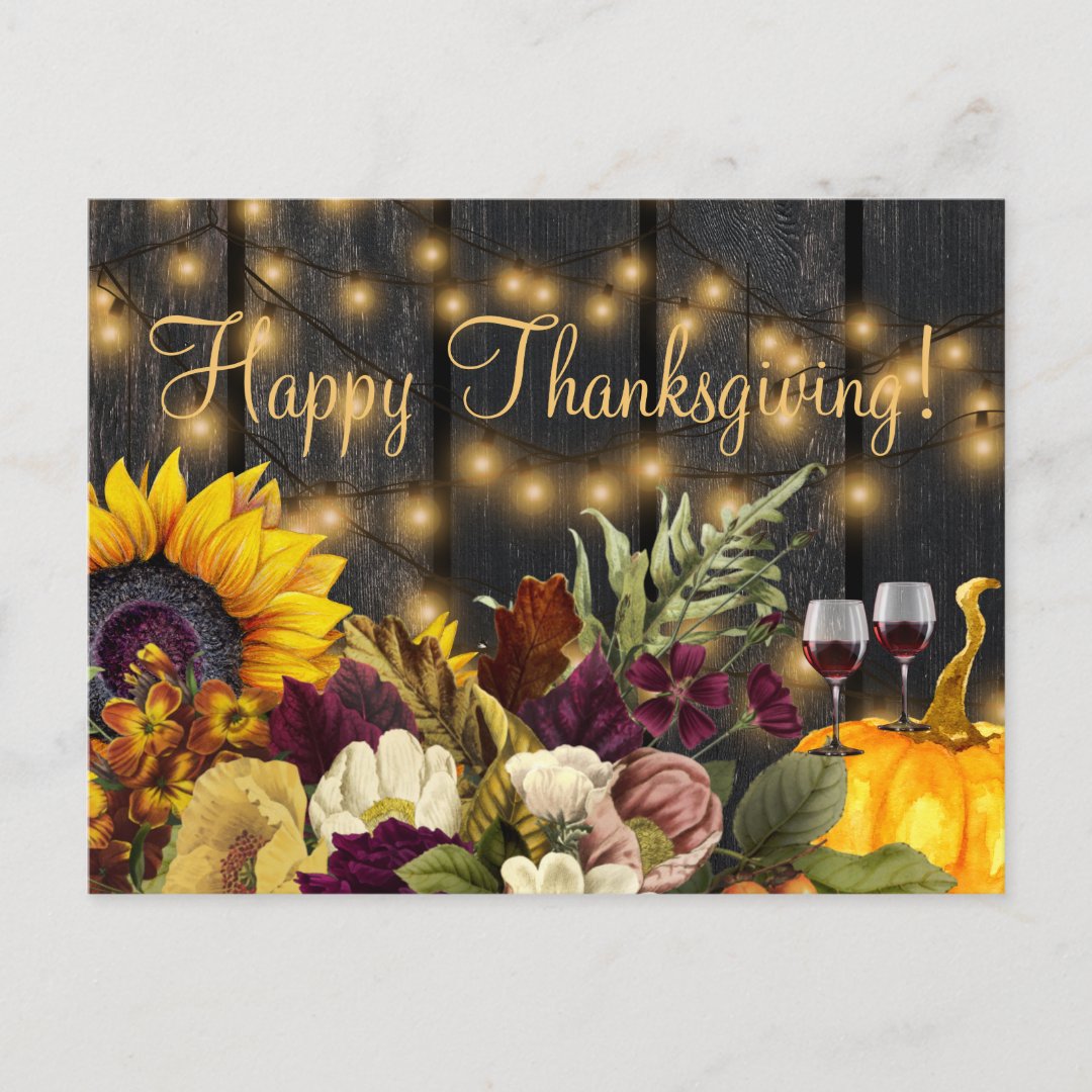 Happy Thanksgiving barn wood rustic Thanksgiving Holiday Postcard | Zazzle