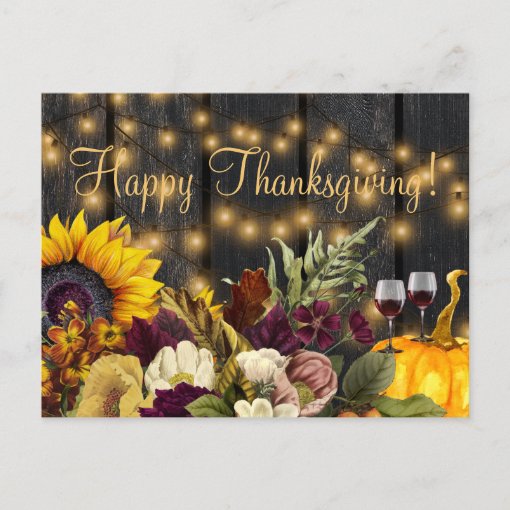 Happy Thanksgiving barn wood rustic Thanksgiving Holiday Postcard | Zazzle