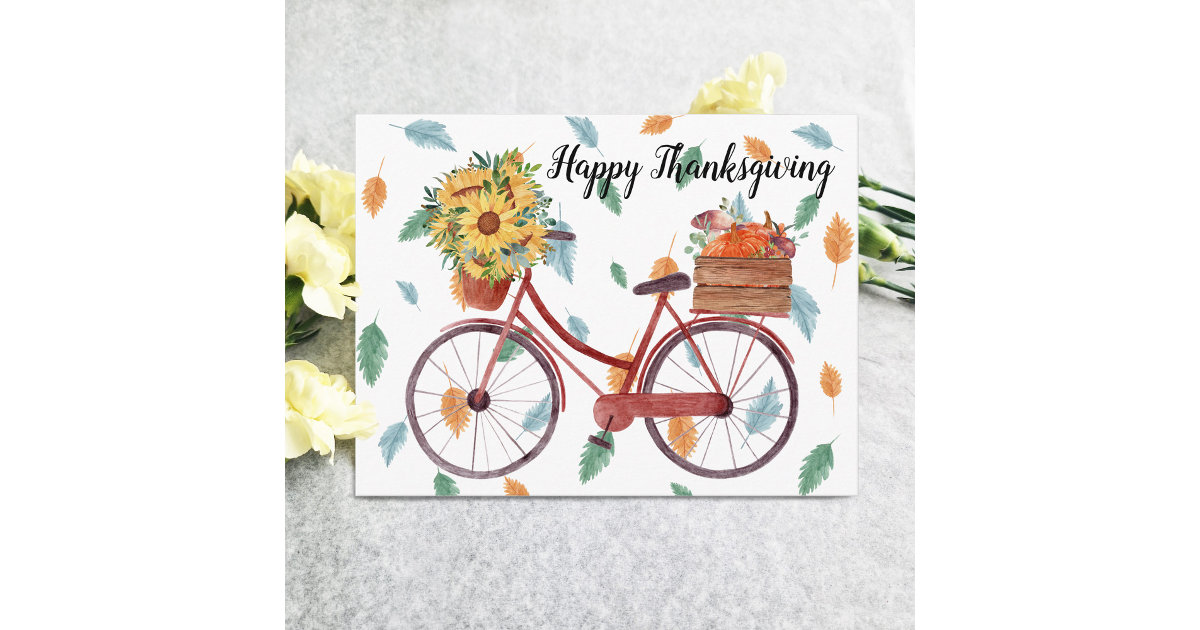 Happy Thanksgiving Bicycle Postcard | Zazzle
