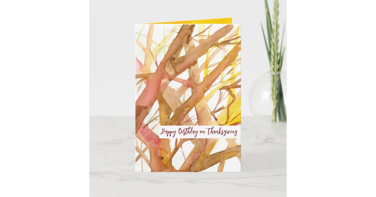 Happy Thanksgiving Birthday Fall Tree Branches Card | Zazzle