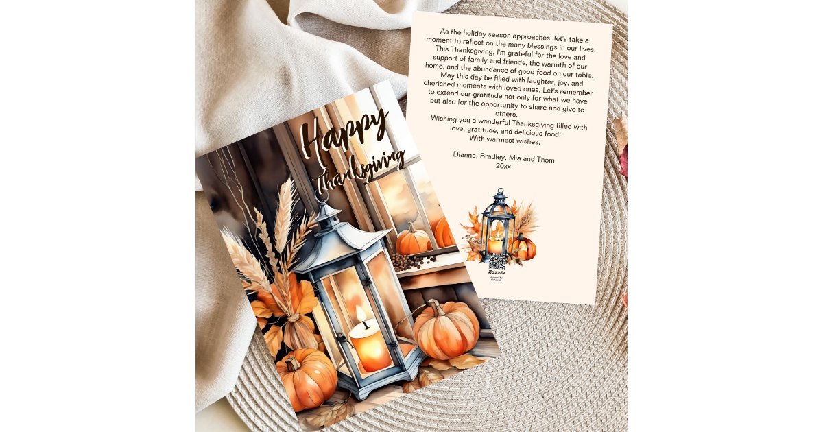 Happy Thanksgiving boho pumpkin lantern watercolor Holiday Card | Zazzle