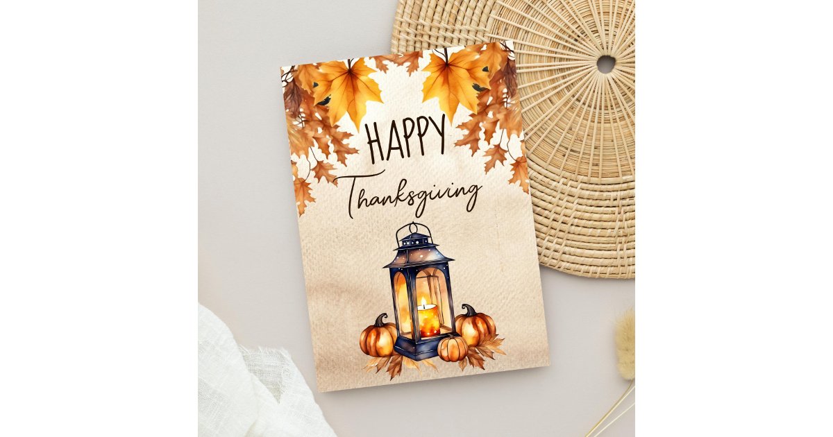 Happy Thanksgiving boho rustic lantern watercolor Holiday Card | Zazzle