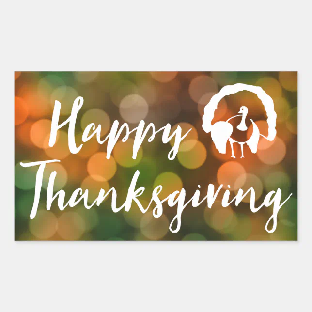 Happy Thanksgiving (bokeh fall lights) Rectangular Sticker | Zazzle