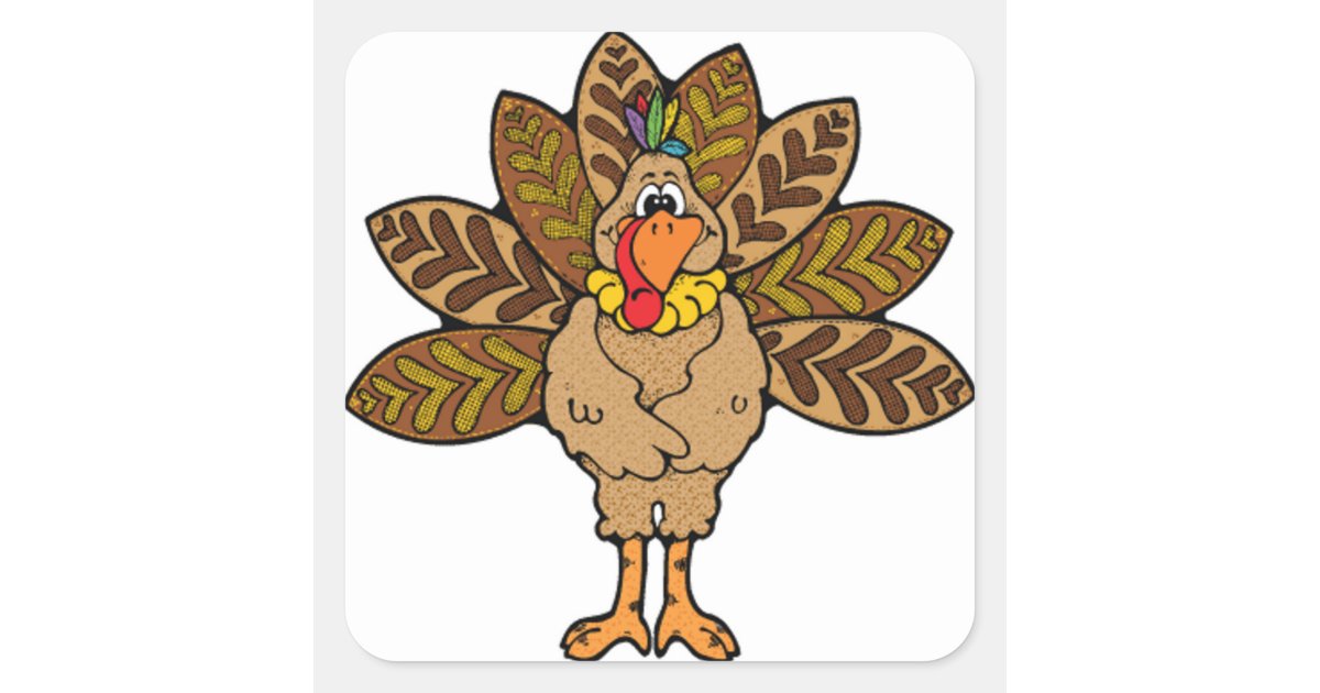 Happy Thanksgiving, Brown Turkey Square Sticker | Zazzle