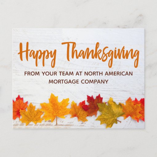 Happy Thanksgiving Business Autumn Leaves Company Postcard | Zazzle