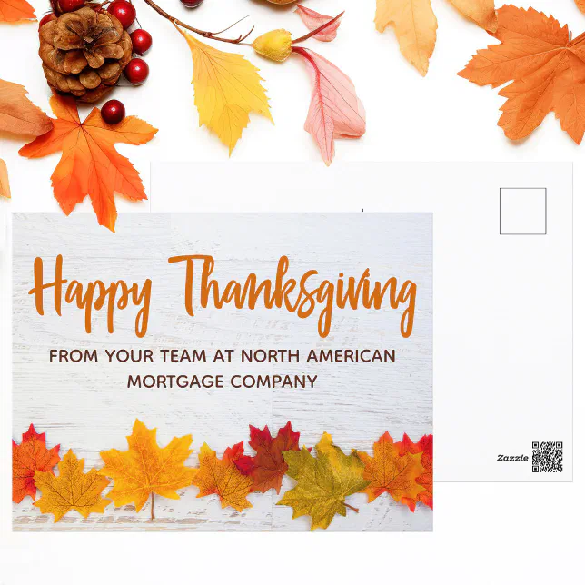 Happy Thanksgiving Business Autumn Leaves Company Postcard | Zazzle