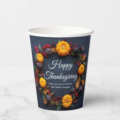 Happy Thanksgiving Business Pumpkin Dinner Party Paper Cups | Zazzle