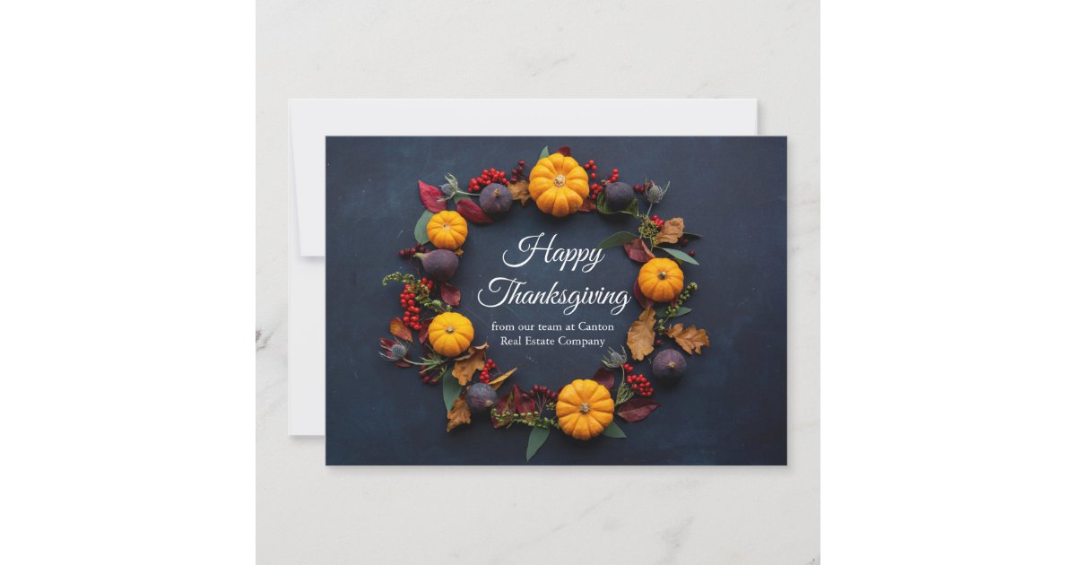 Happy Thanksgiving Business Pumpkin Wreath Modern Holiday Card | Zazzle