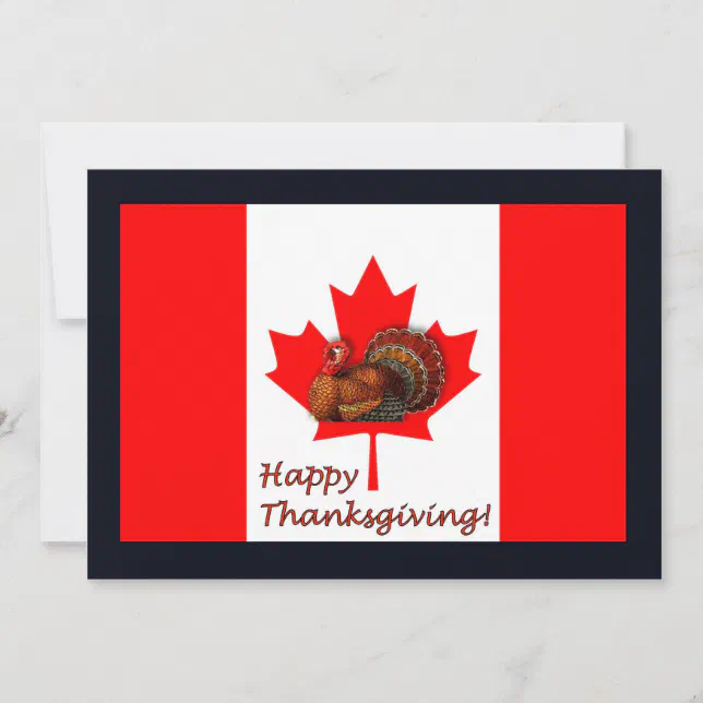 Happy Thanksgiving Canada with flag and turkey Invitation | Zazzle