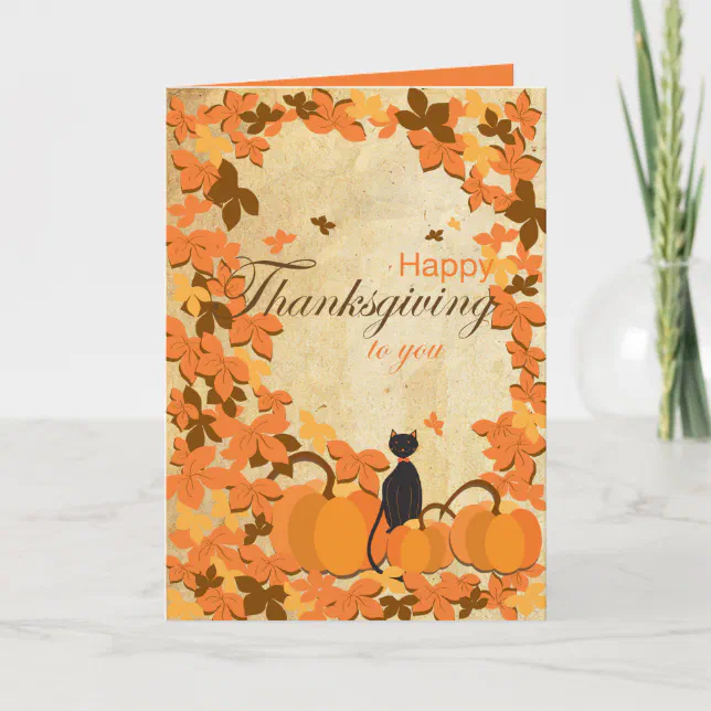 Happy Thanksgiving cards cat and pumpkins | Zazzle